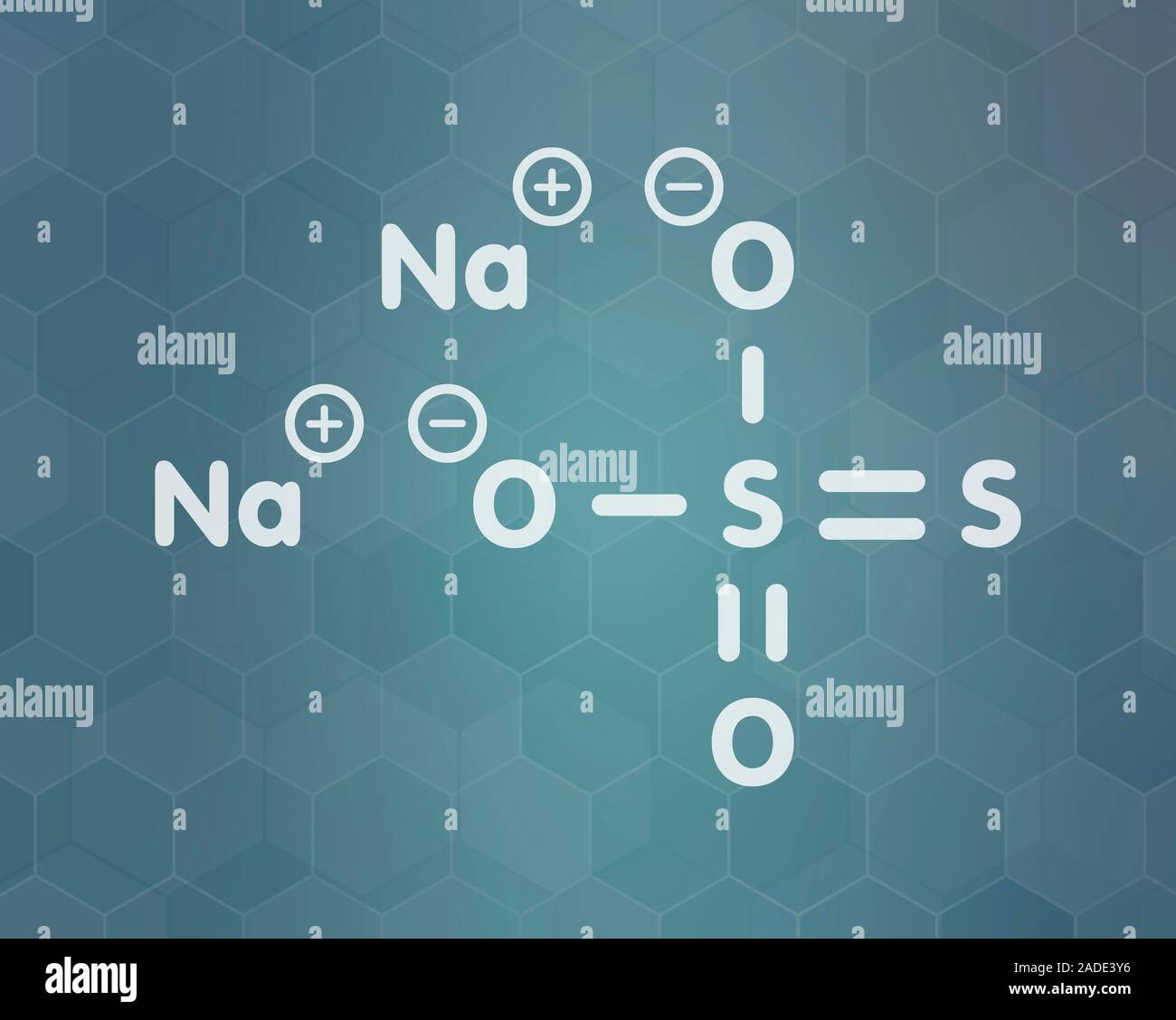 Sodium thiosulfate, chemical structure. White skeletal formula on dark ...