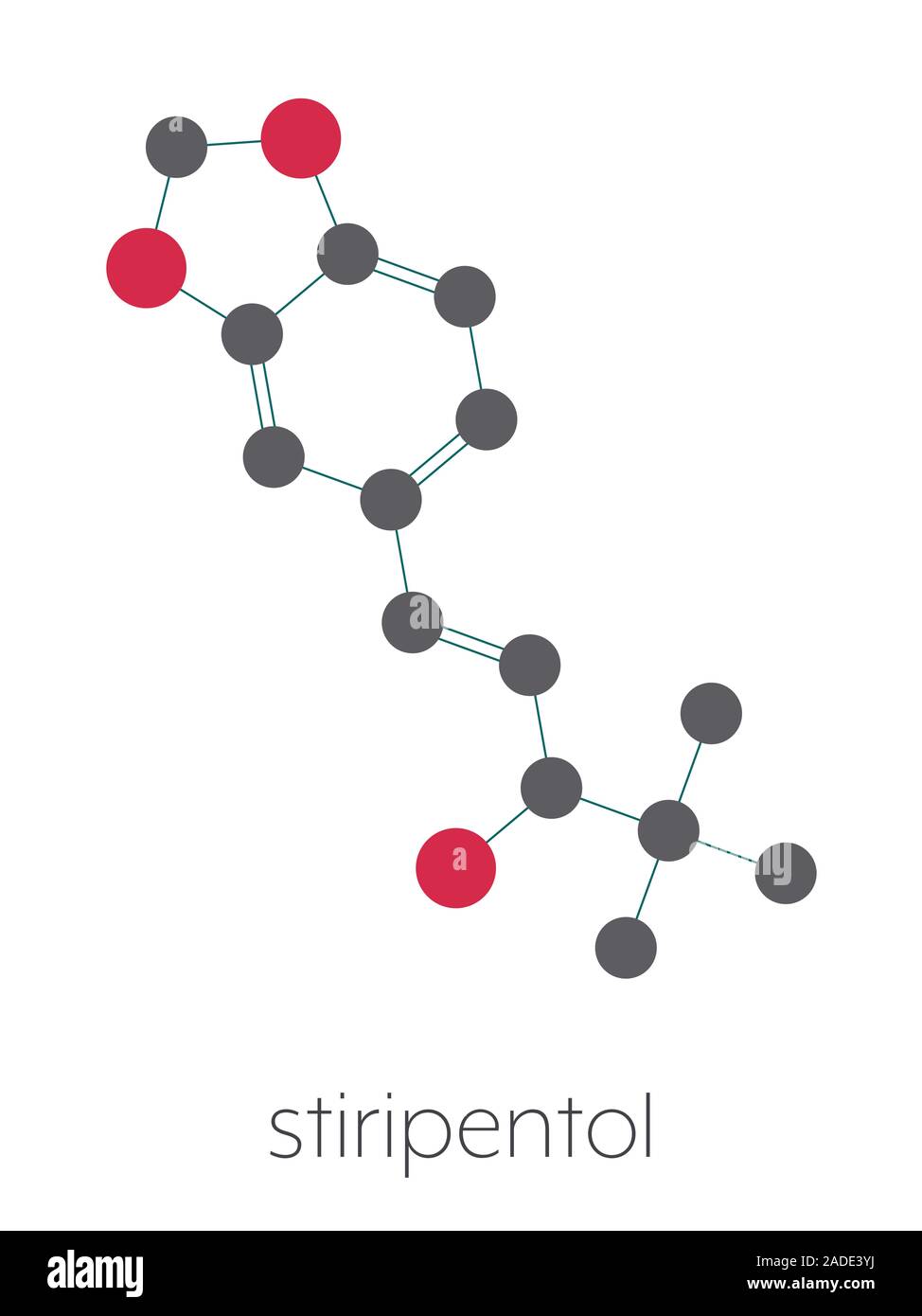 Stiripentol epilepsy drug molecule. Stylized skeletal formula (chemical ...