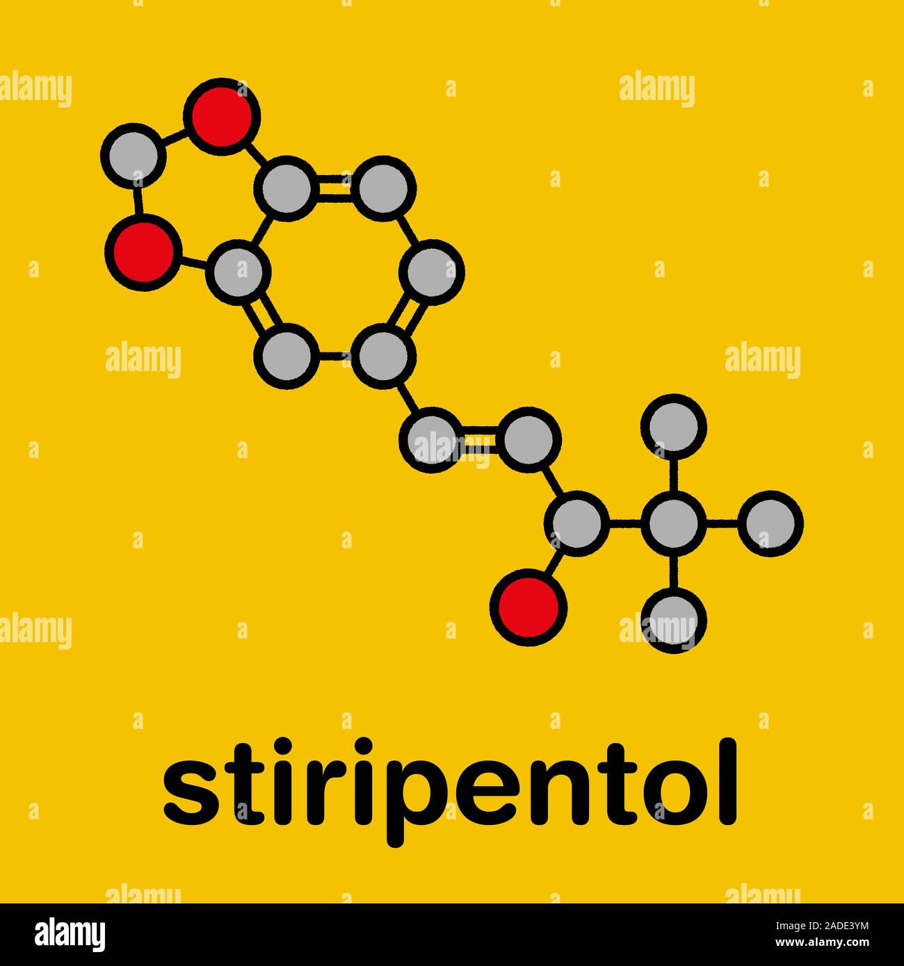 Stiripentol epilepsy drug molecule. Stylized skeletal formula (chemical ...