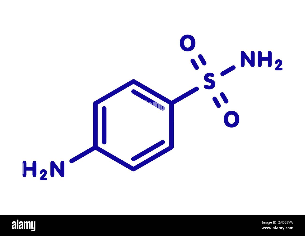 Sulfanilamide (sulphanilamide) sulfonamide antibiotic molecule. One of ...