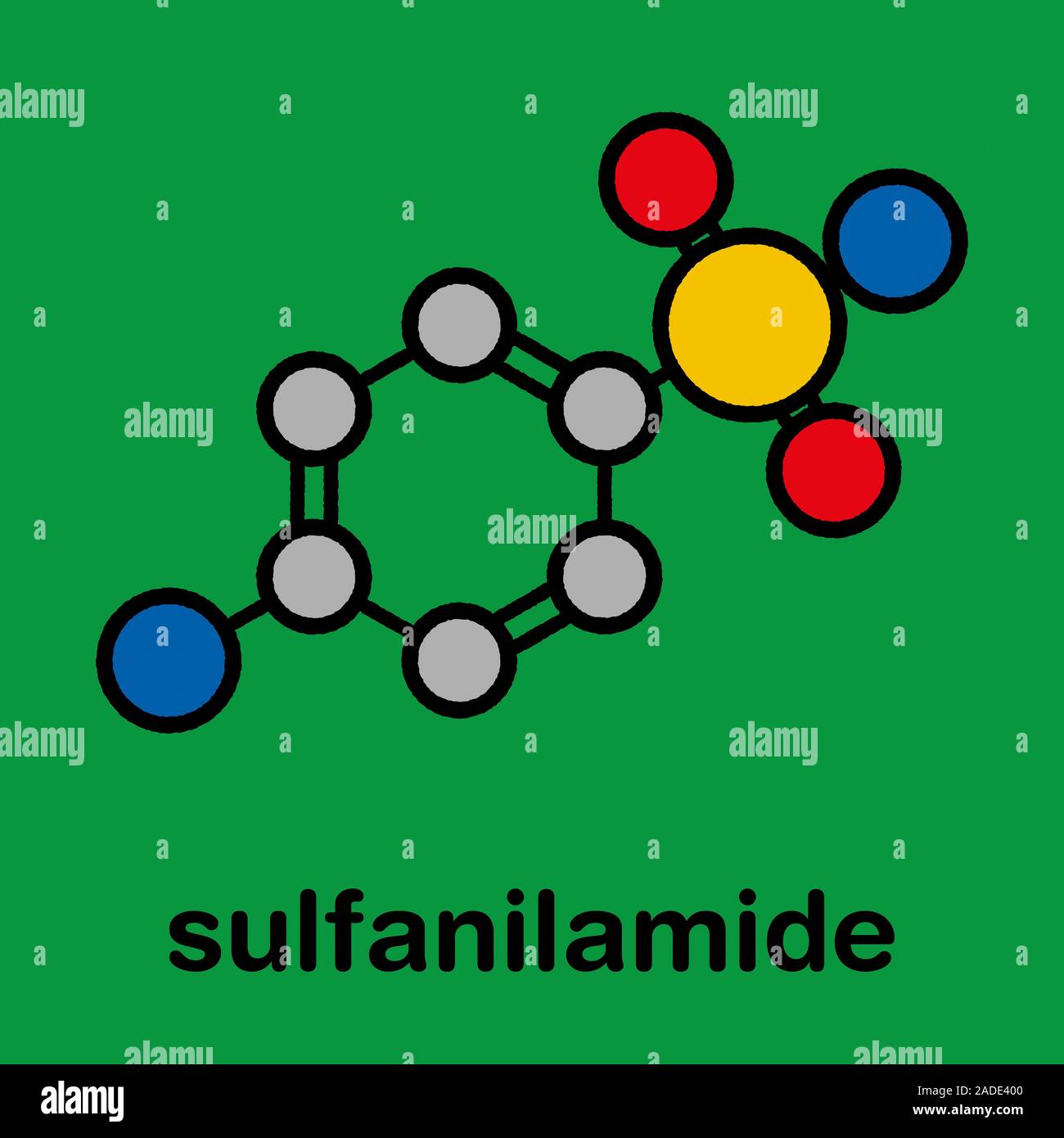 Sulfanilamide (sulphanilamide) sulfonamide antibiotic molecule. One of ...