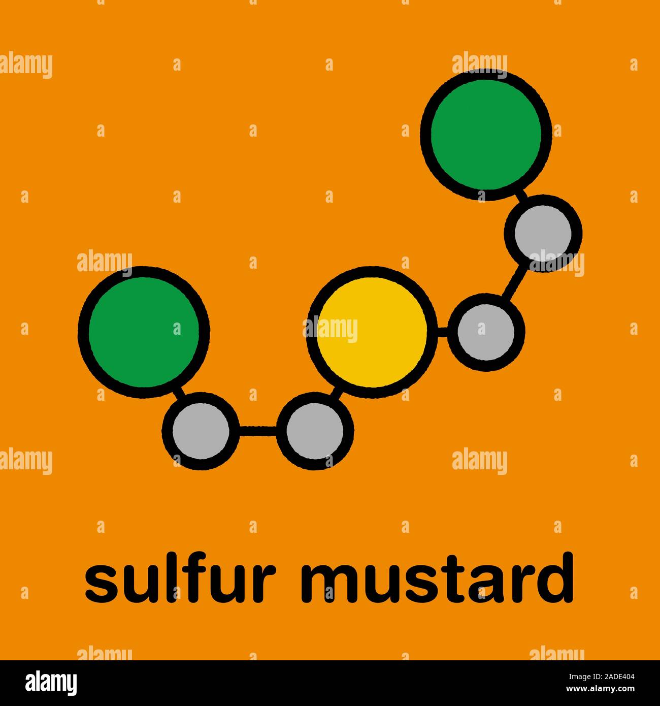 Sulfur mustard or bis(2-chloroethyl) sulfide molecule. Also known as ...