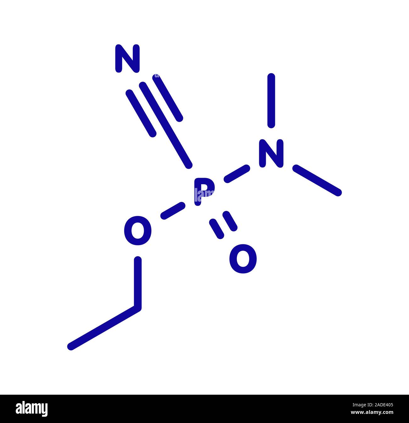 Tabun nerve agent molecule (chemical weapon). Blue skeletal formula on ...