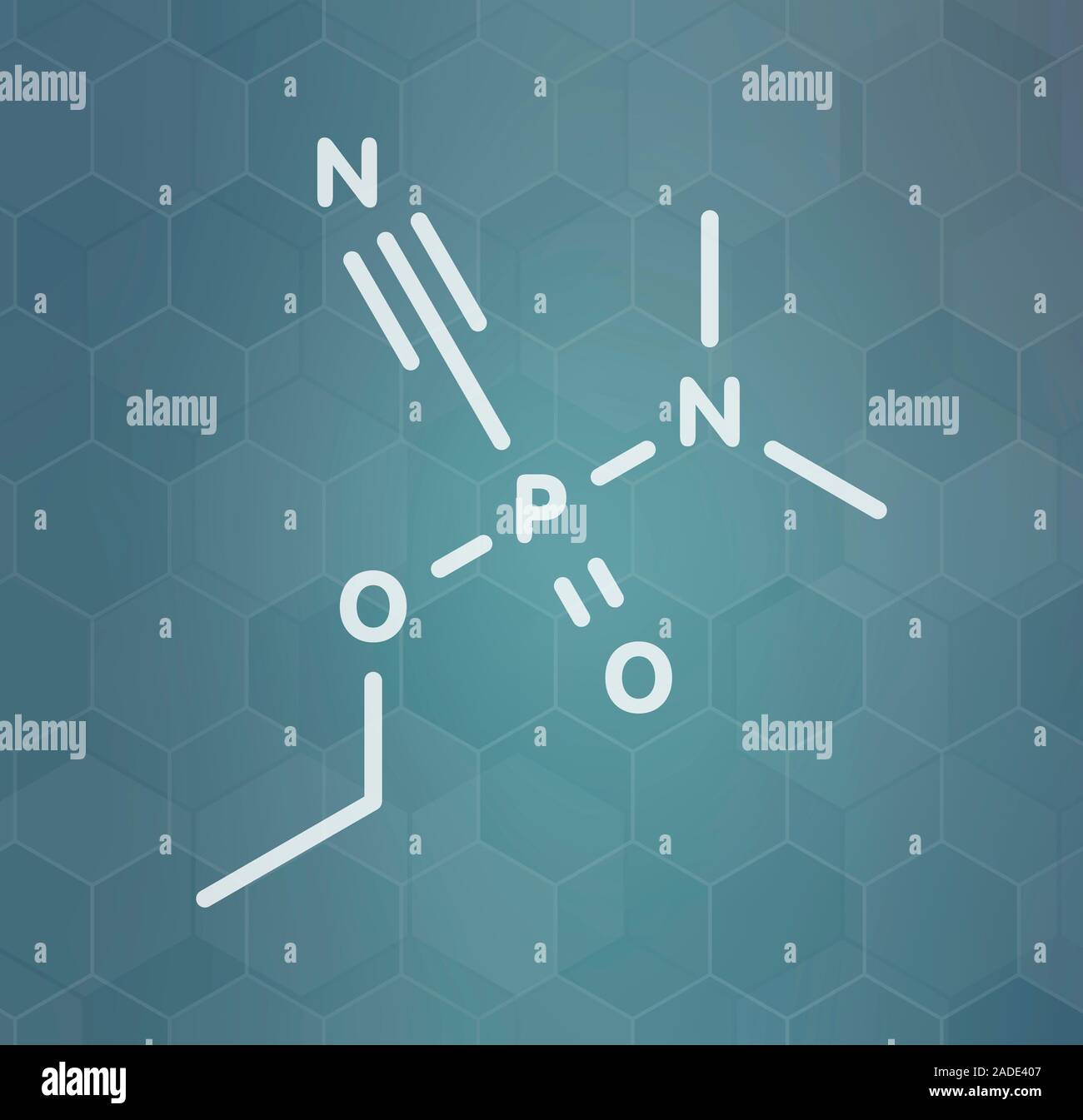Tabun nerve agent molecule (chemical weapon). White skeletal formula on ...