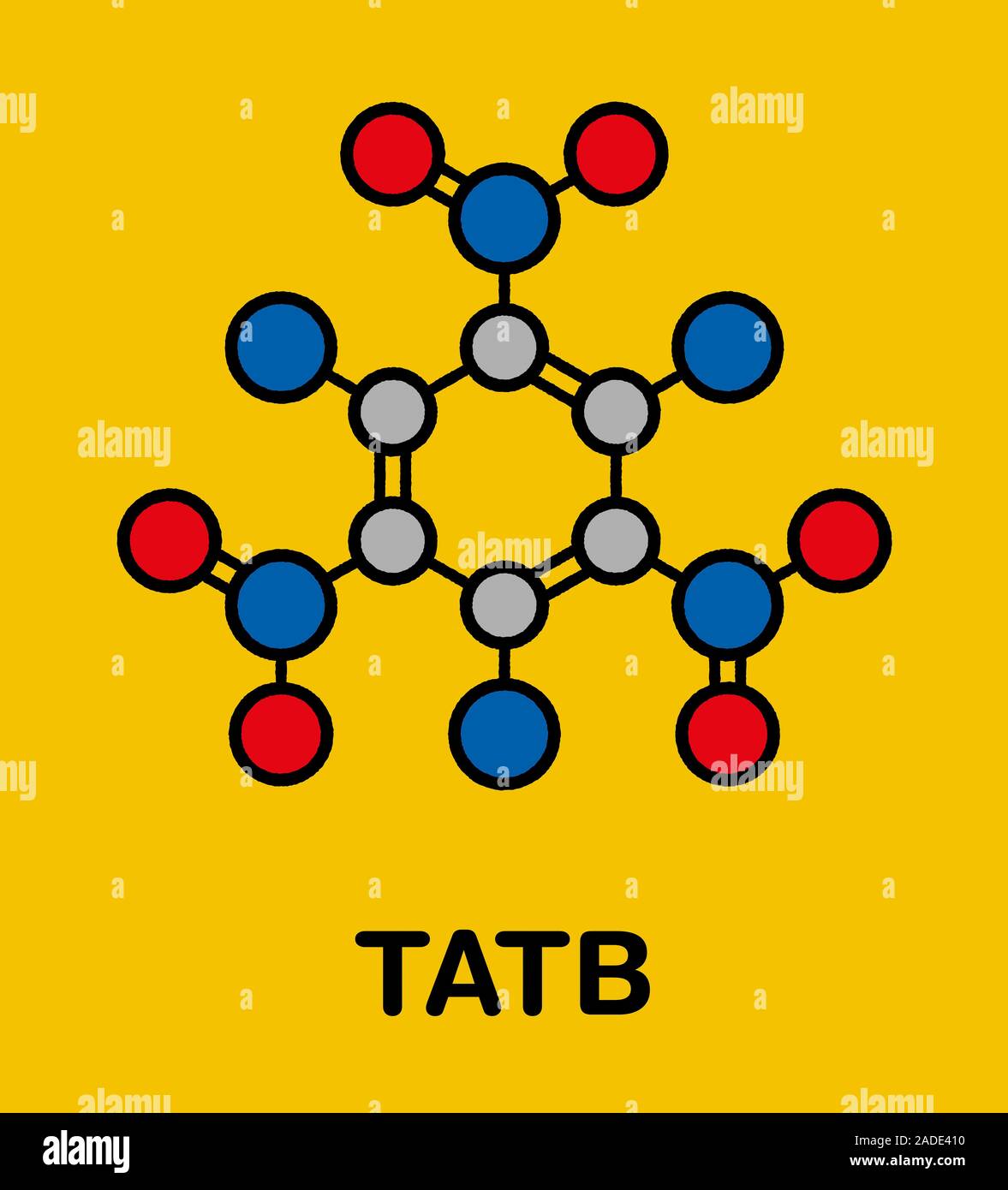 Triaminotrinitrobenzene (TATB) explosive molecule. Stylized skeletal ...