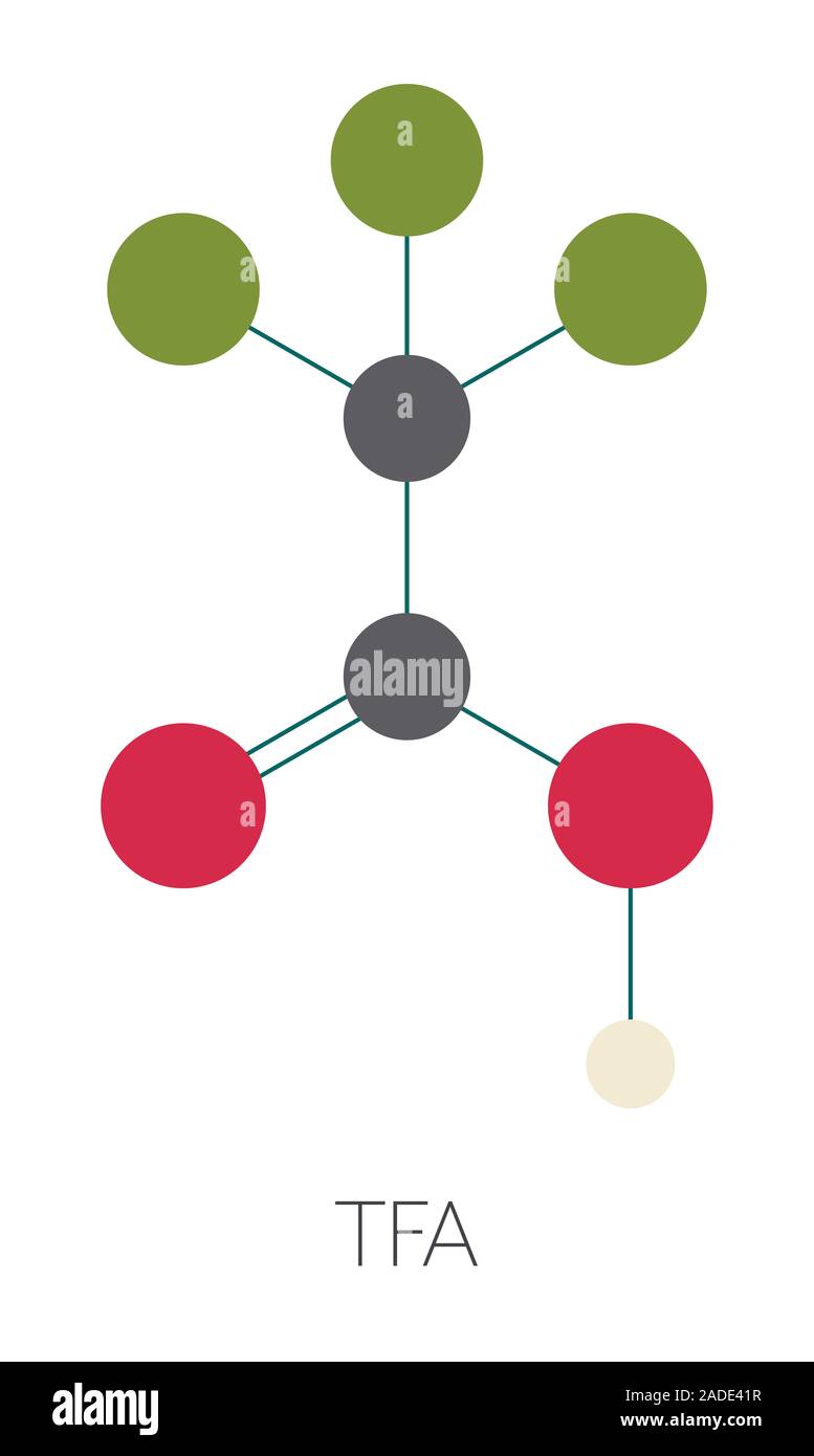 Trifluoroacetic acid (TFA) molecule. Stylized skeletal formula (chemical structure). Atoms are ...