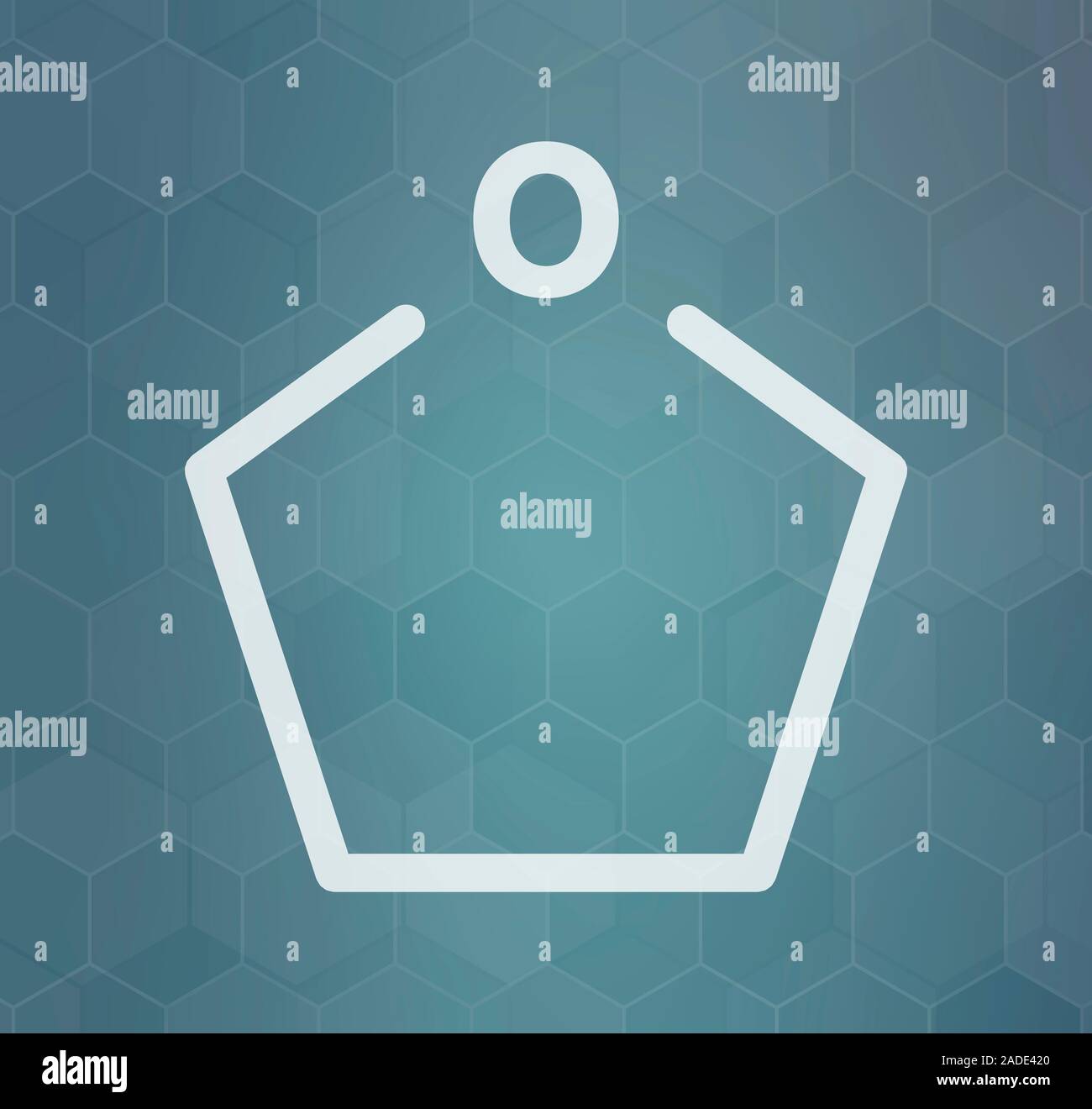 Tetrahydrofuran (THF, oxolane) solvent molecule. White skeletal formula ...