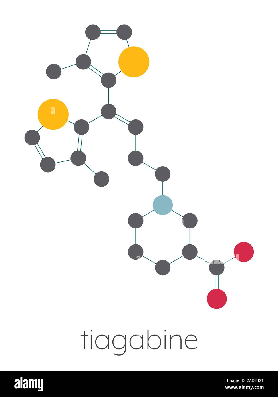 Tiagabine epilepsy drug molecule. Stylized skeletal formula (chemical ...
