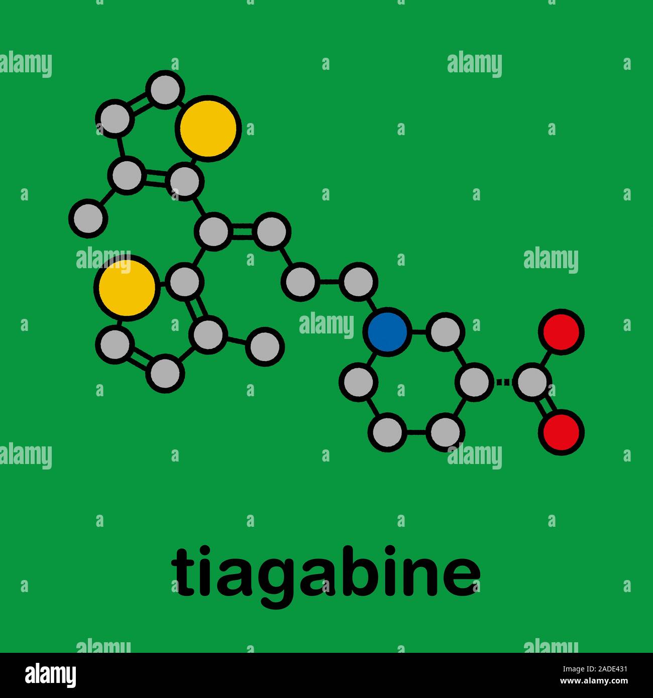 Tiagabine epilepsy drug molecule. Stylized skeletal formula (chemical ...