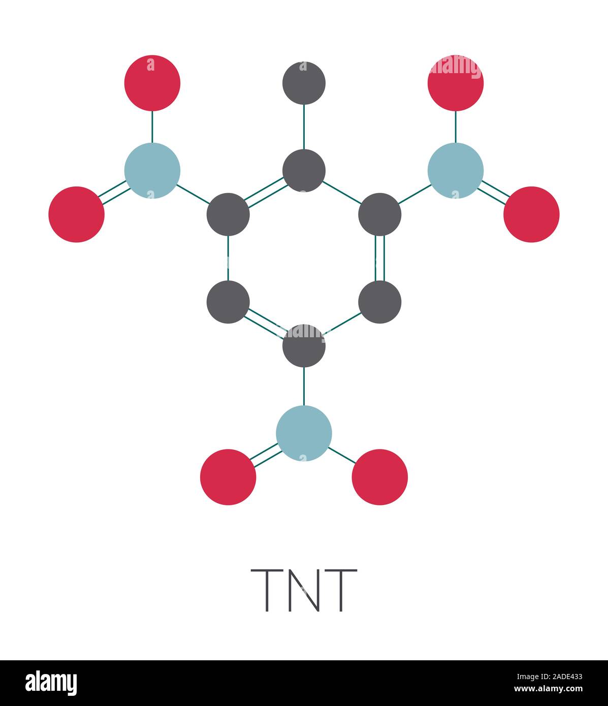 Trinitrotoluene (TNT) high explosive molecule. Stylized skeletal ...