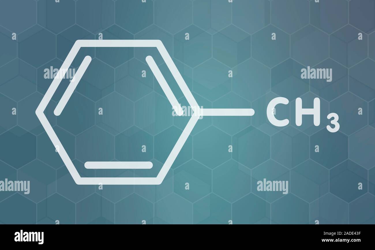 Toluene (methylbenzen, toluol) chemical solvent molecule. White ...