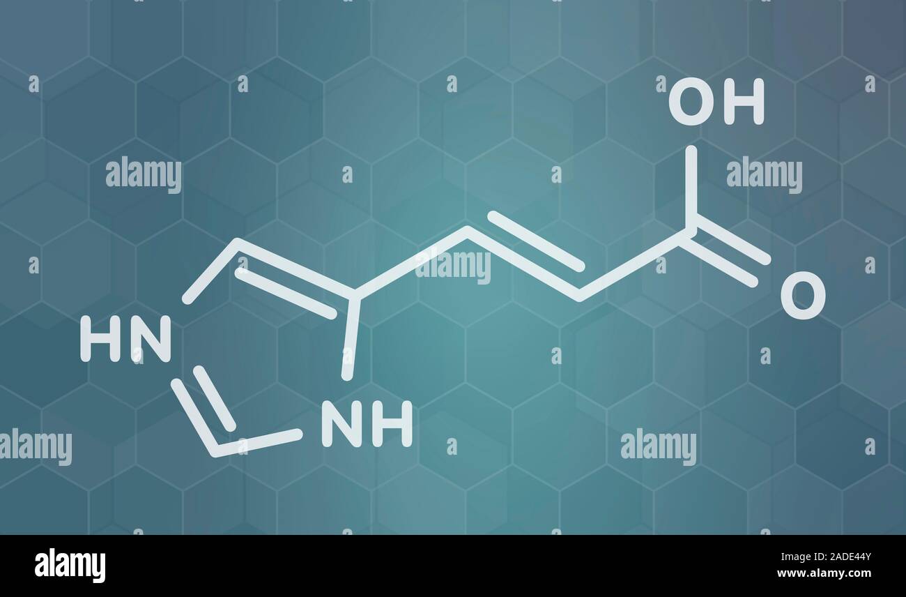 Urocanic acid molecule. Breakdown product of histidine. White skeletal ...