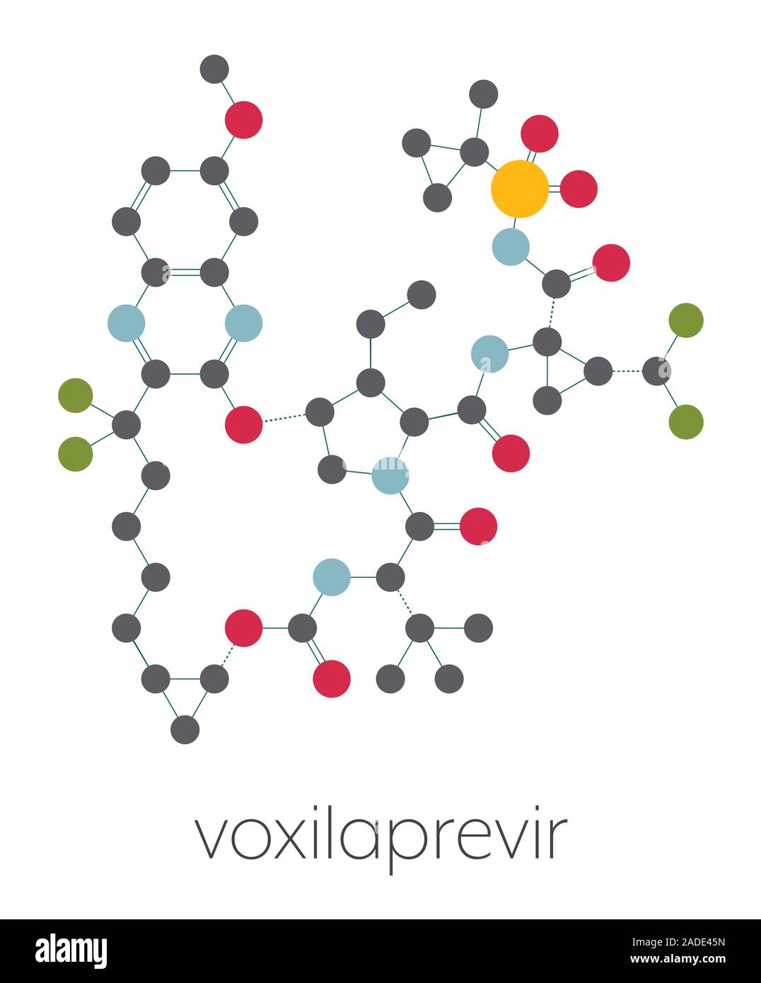 Voxilaprevir hepatitis C drug molecule. Stylized skeletal formula ...