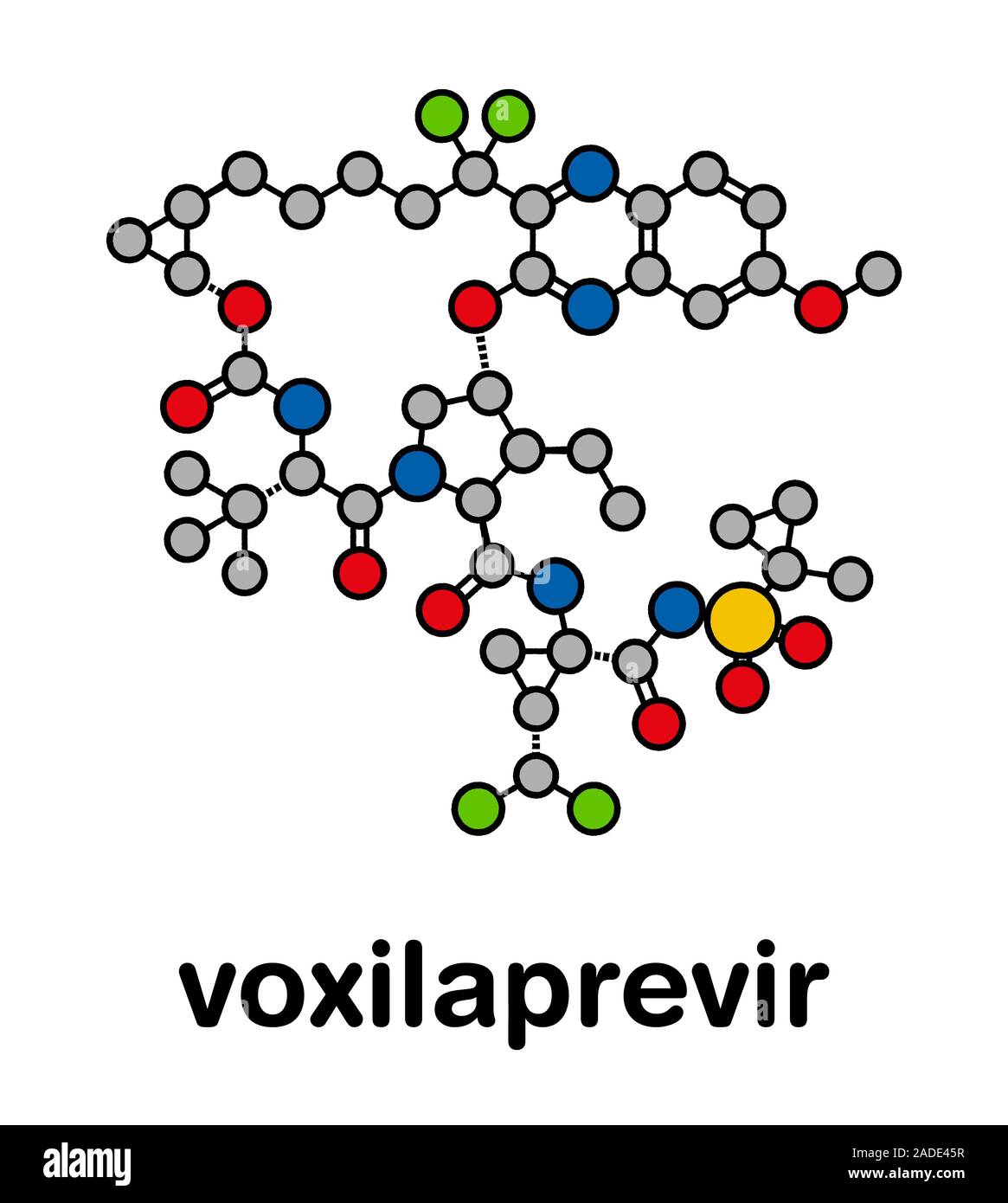 Voxilaprevir hepatitis C drug molecule. Stylized skeletal formula ...