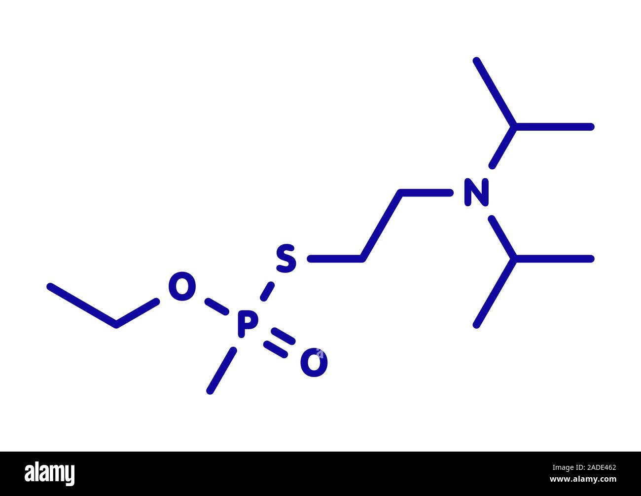 VX nerve agent molecule (chemical weapon). Blue skeletal formula on ...