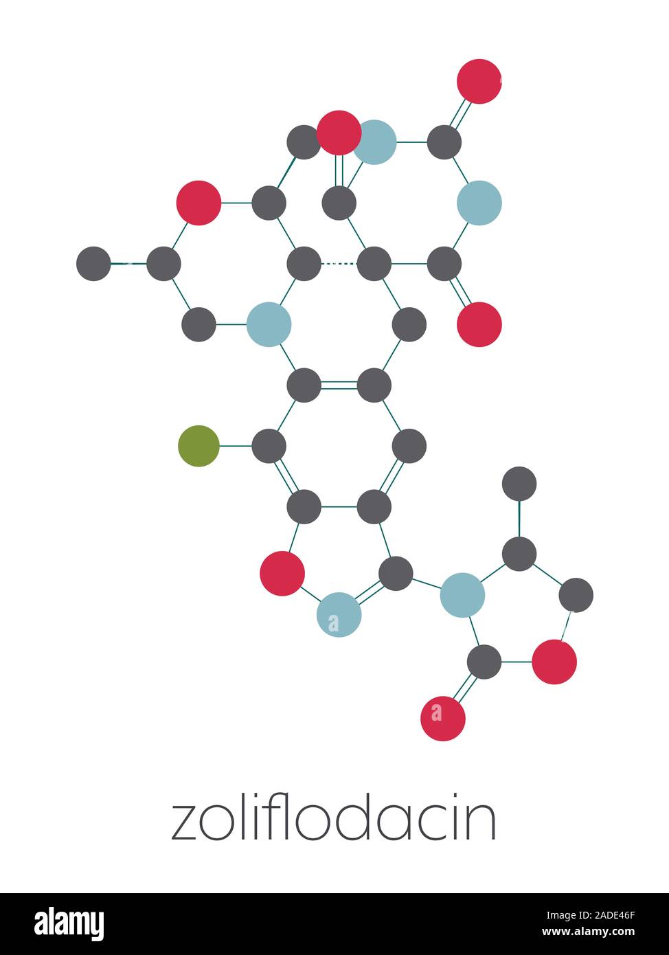 Zoliflodacin antibiotic drug molecule. Stylized skeletal formula ...