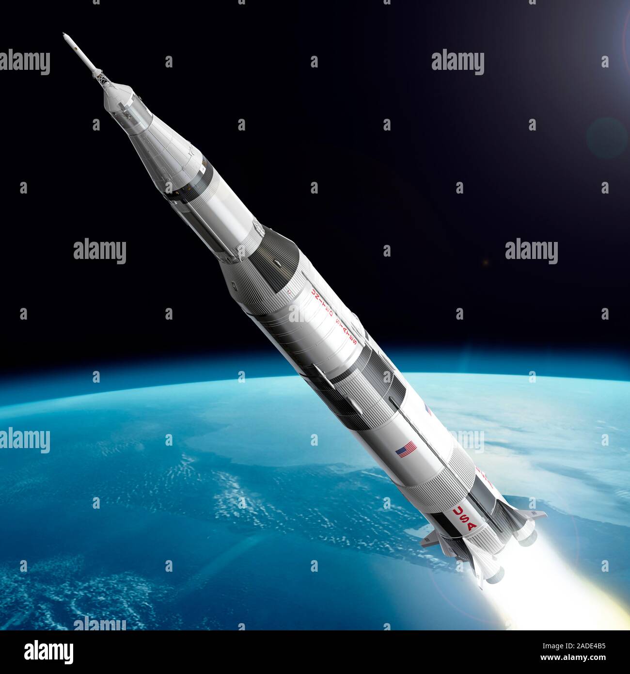 Saturn V rocket launch, illustration. The Saturn V launch vehicle was ...