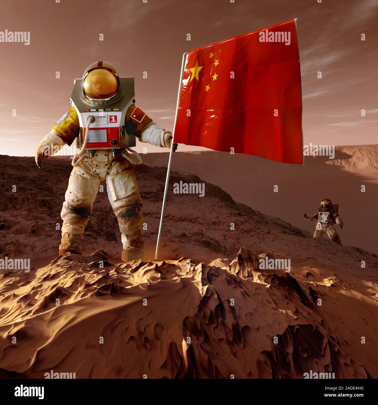 Chinese astronaut on Mars, illustration. Chinese astronaut, or ...