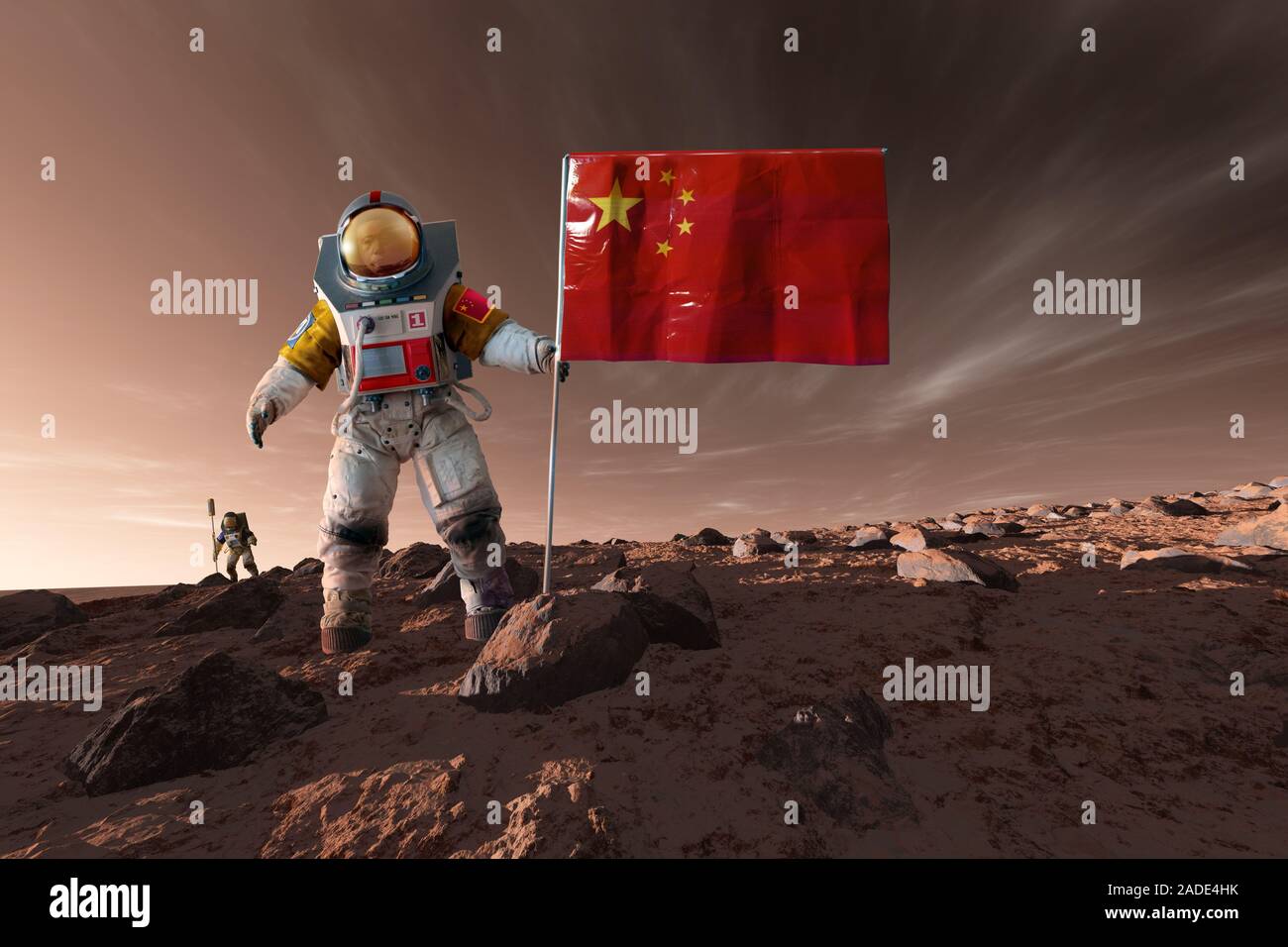 Chinese astronaut on Mars, illustration. Chinese astronaut, or ...