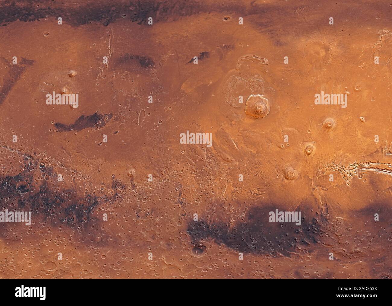 Volcanoes, Mars, illustration. This map is based on information from ...