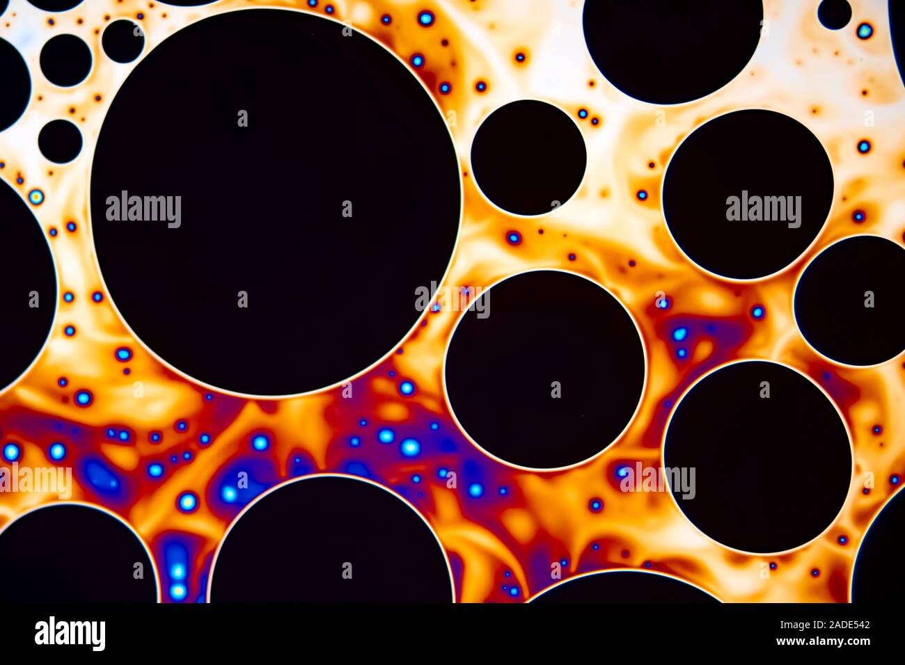 Soap bubble film iridescence. Light micrograph of the surface of a ...