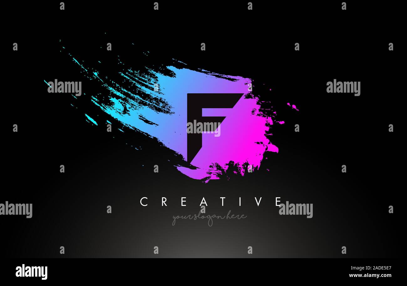 F Artistic Brush Letter Logo Design in Purple Blue Colors Vector ...