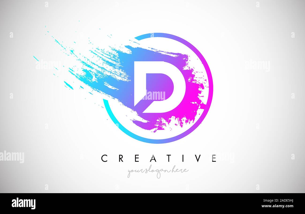 D Artistic Brush Letter Logo Design in Purple Blue Colors Vector ...
