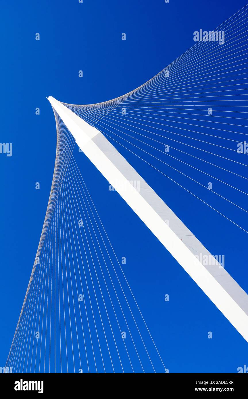 Detail of the suspension system of Chords Bridge in Jerusalem, Israel ...