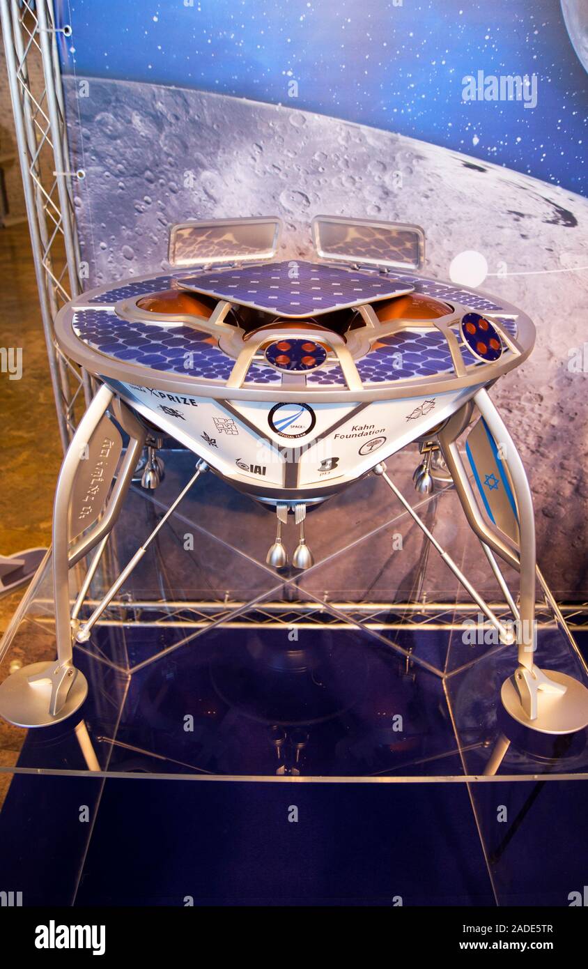 A full-size model of the Israeli SpaceIL lunar lander, named Beresheet ...