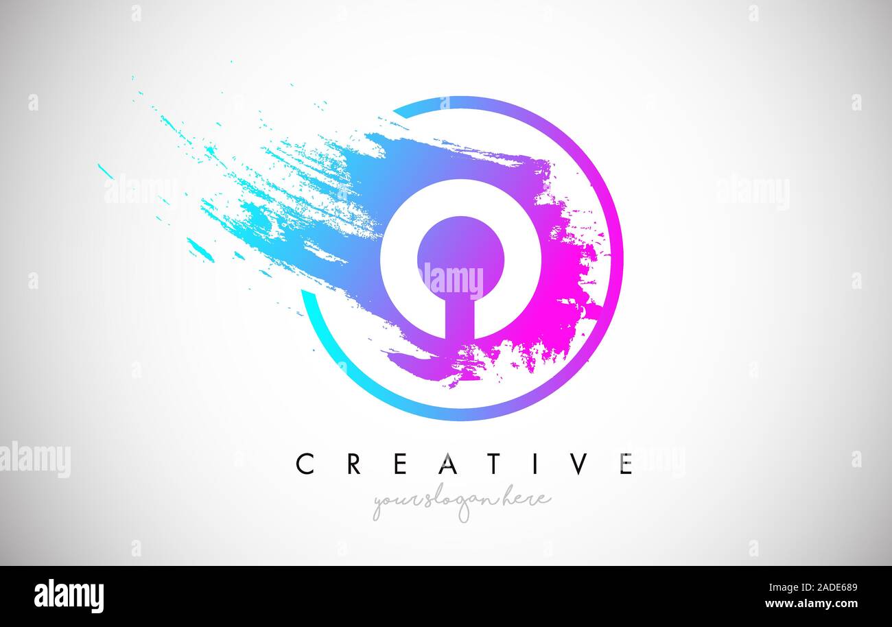 O Artistic Brush Letter Logo Design in Purple Blue Colors Vector ...