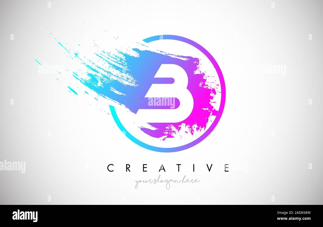 B Artistic Brush Letter Logo Design in Purple Blue Colors Vector ...