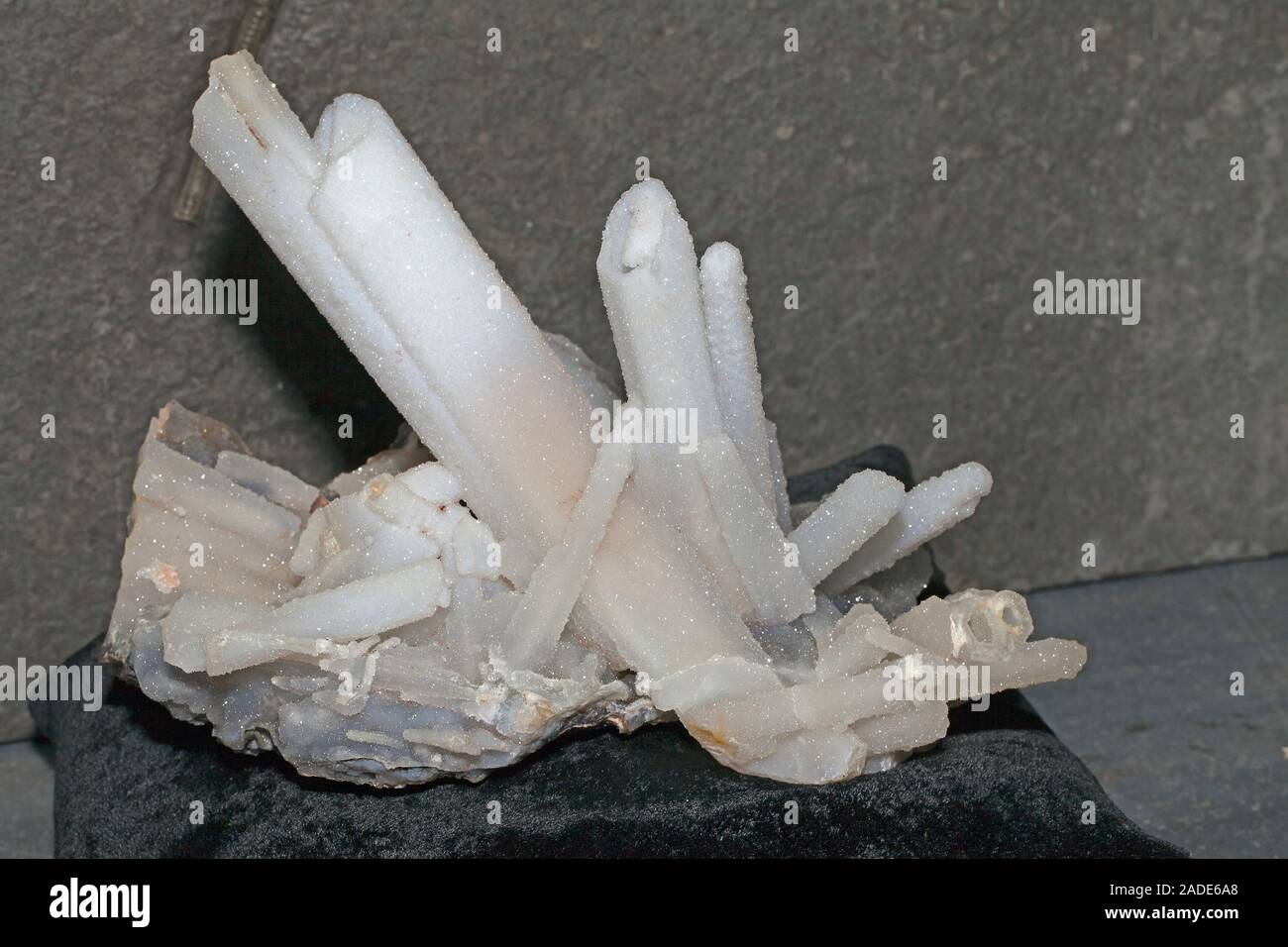 Rare group of tubular, hexagonal quartz crystals, their surface covered ...