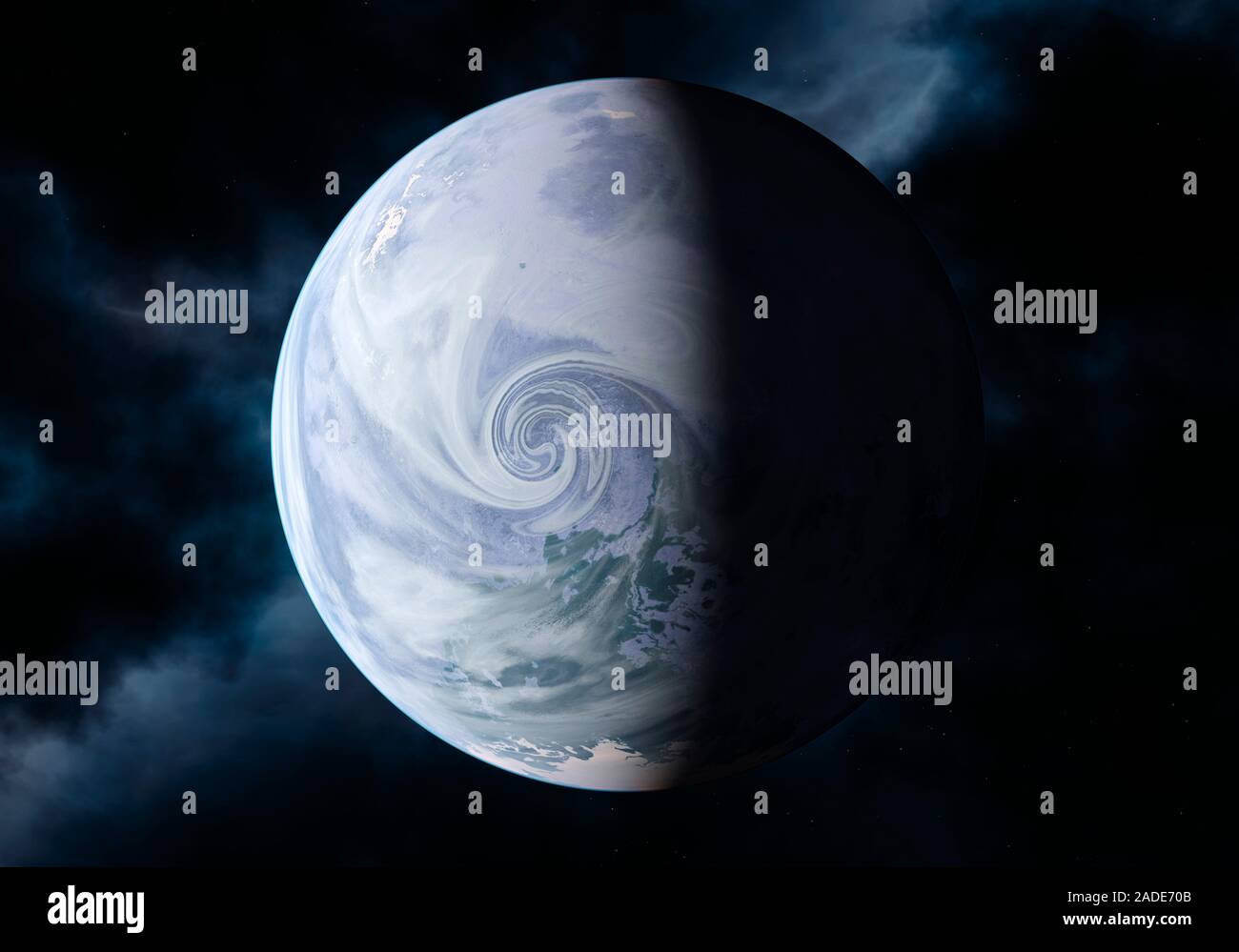 Speculative illustration of an Earth-like extrasolar planet partially ...
