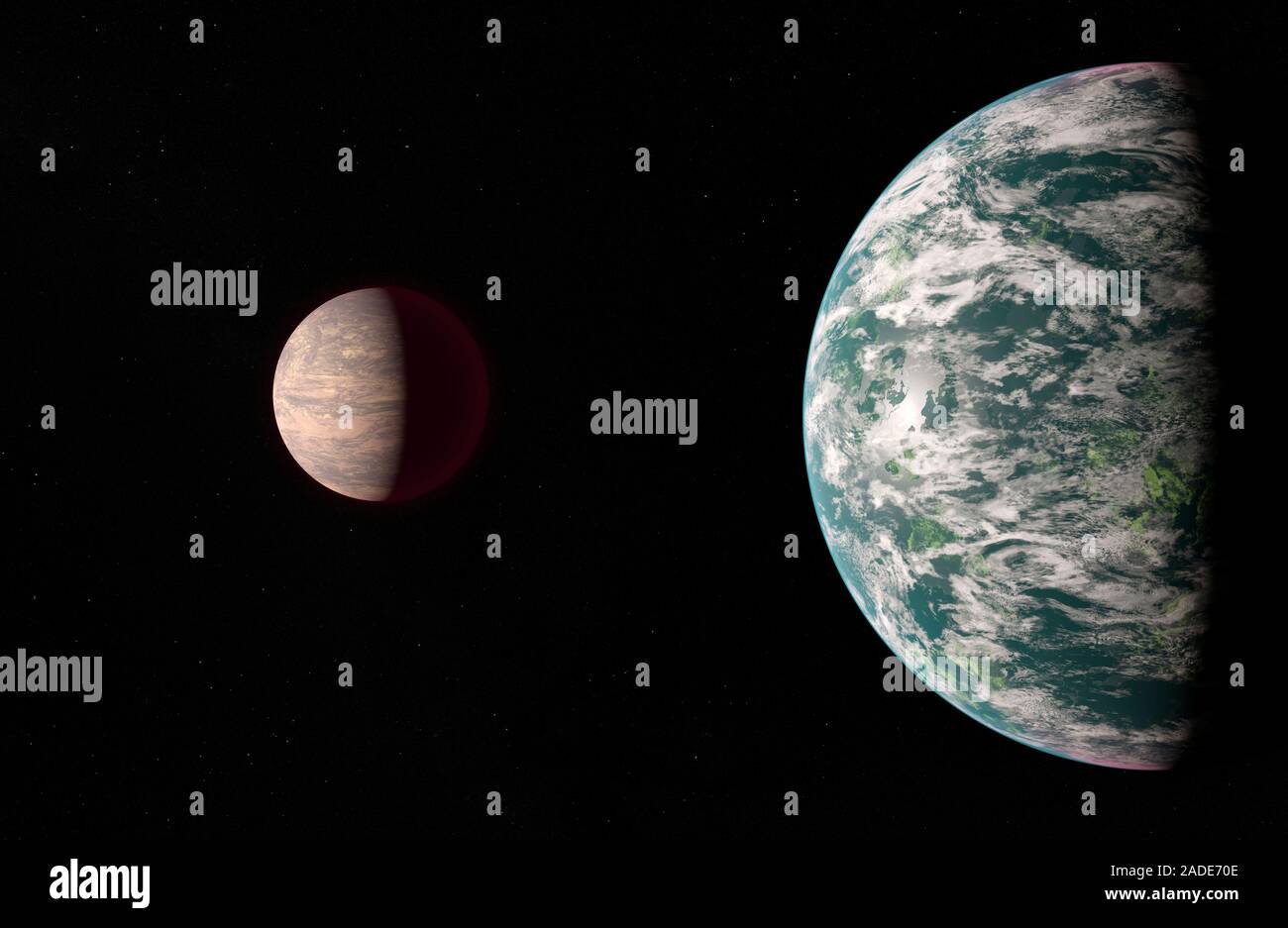 Speculative illustration of an Earth-like extrasolar planet (right ...