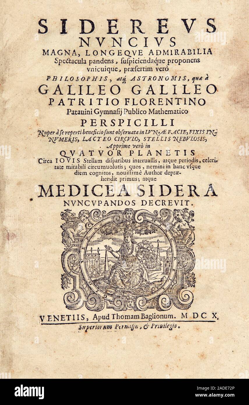 Title page of Galileo's 'Sidereus Nuncius' (1610, Starry Messenger ...