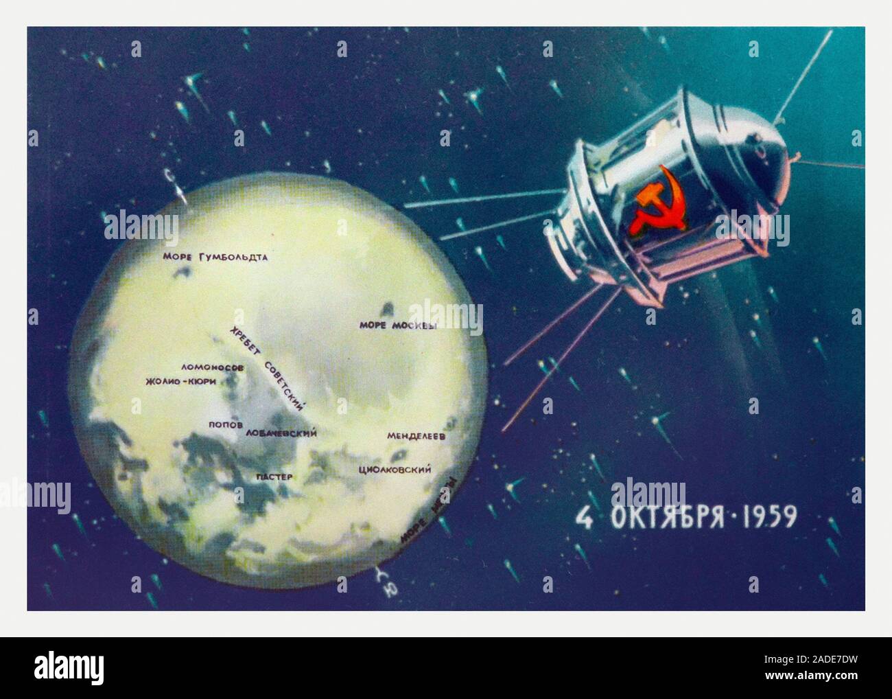 Illustration of the Luna 3 (Lunik 3) spacecraft orbiting the far side ...