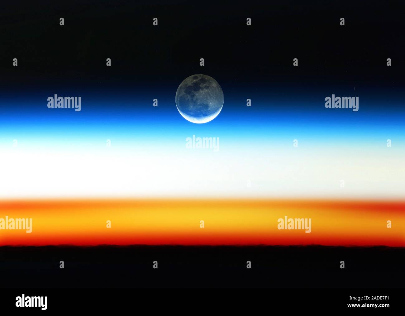 Crescent Moon rising over Earth from space, illustration Stock Photo ...
