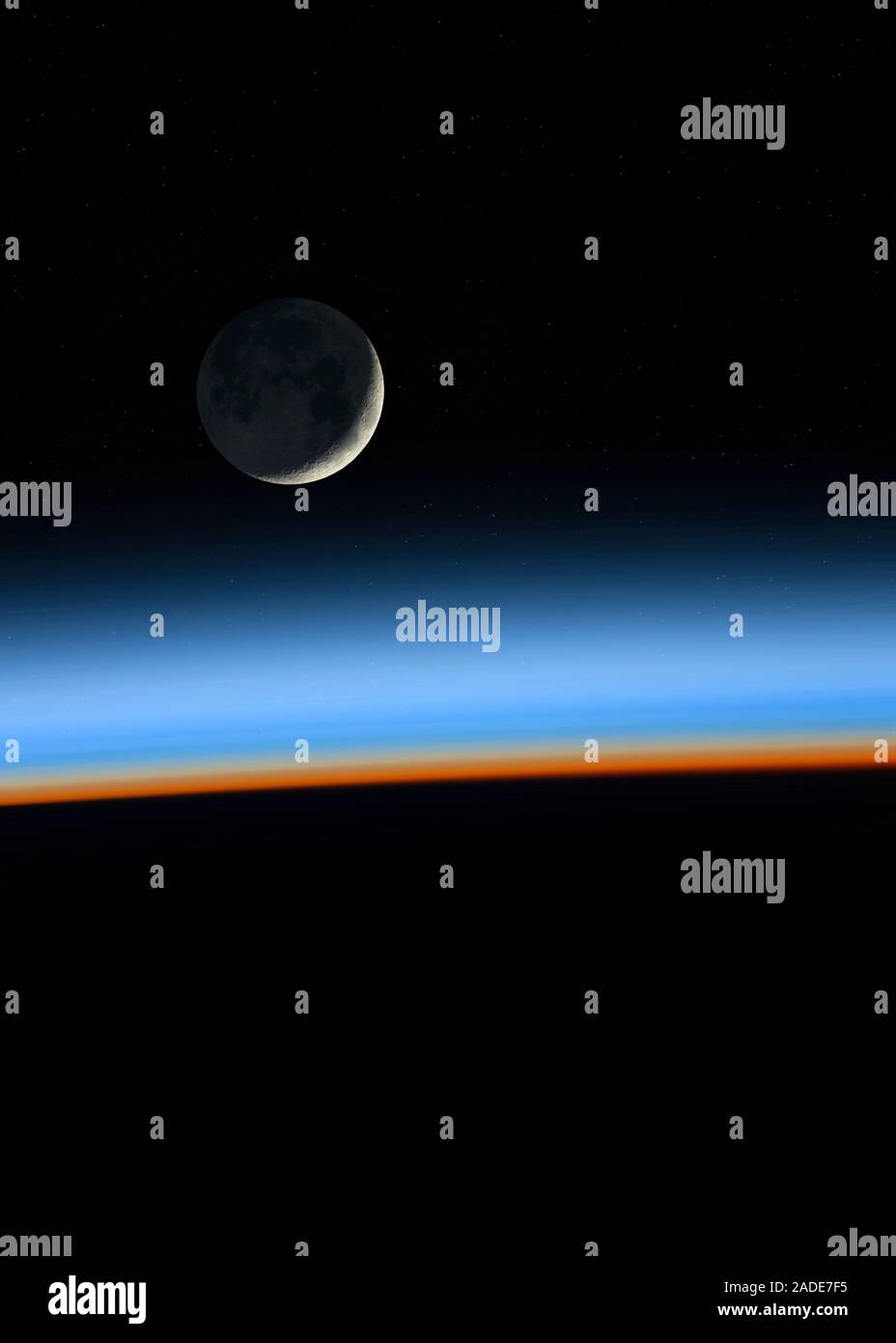 Crescent Moon setting from Earth orbit, illustration Stock Photo - Alamy