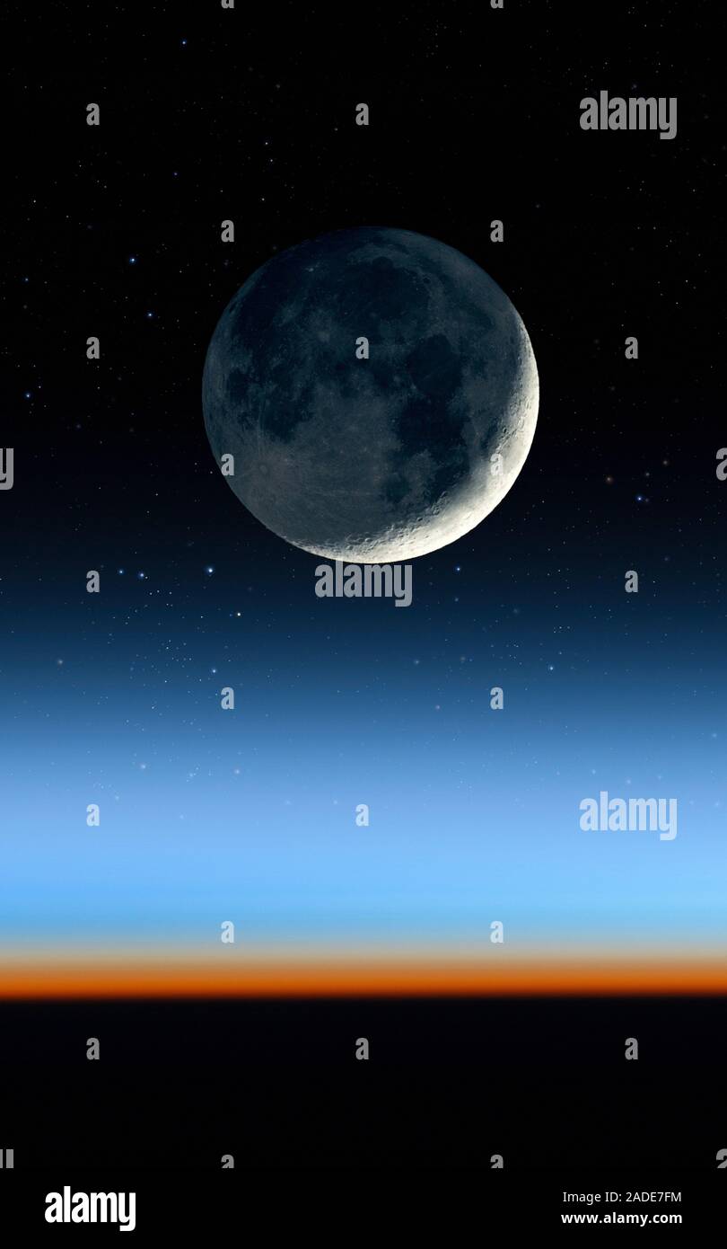 Crescent Moon over Earth's limb, illustration Stock Photo - Alamy