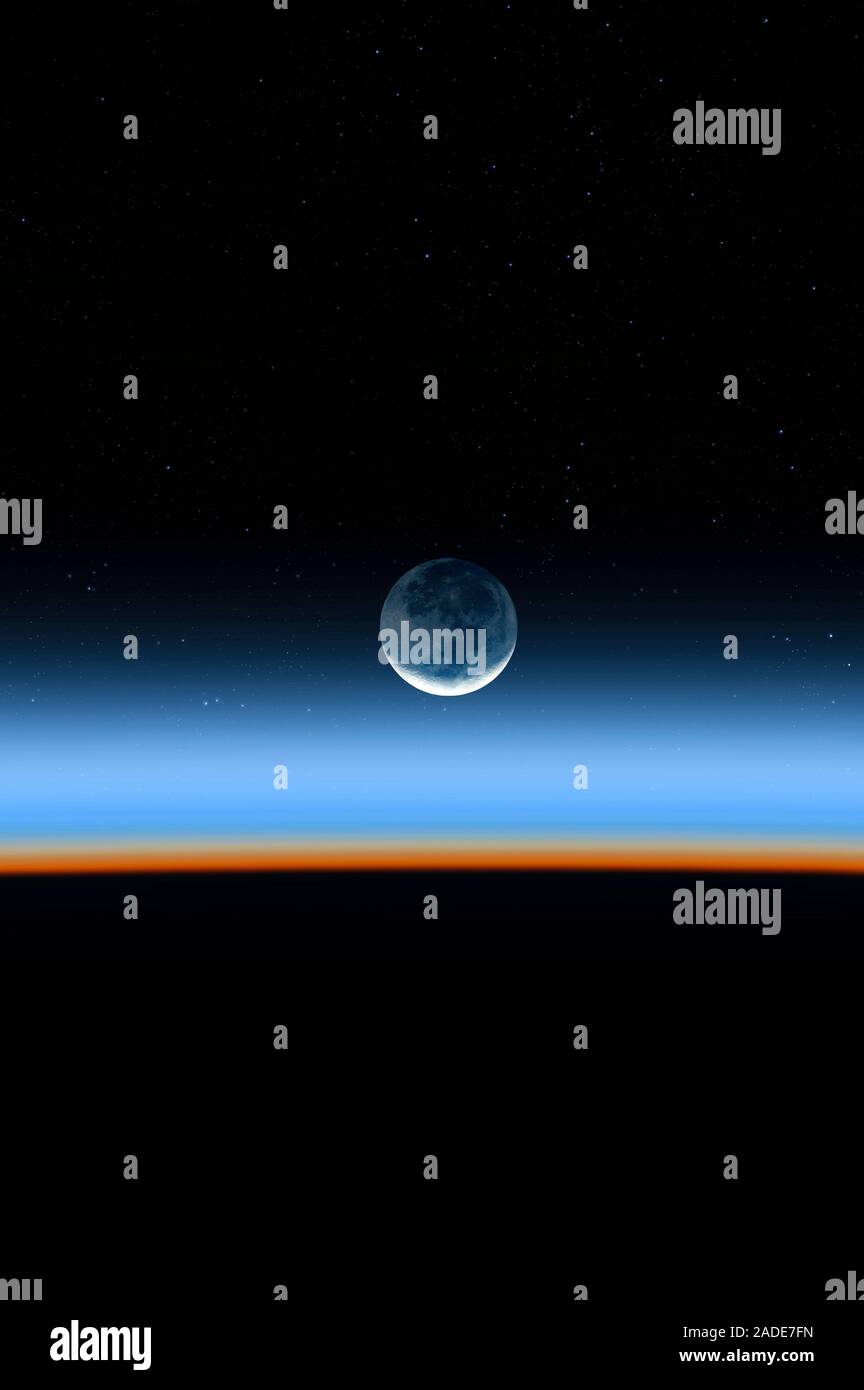 Crescent Moon over Earth's limb, illustration Stock Photo - Alamy