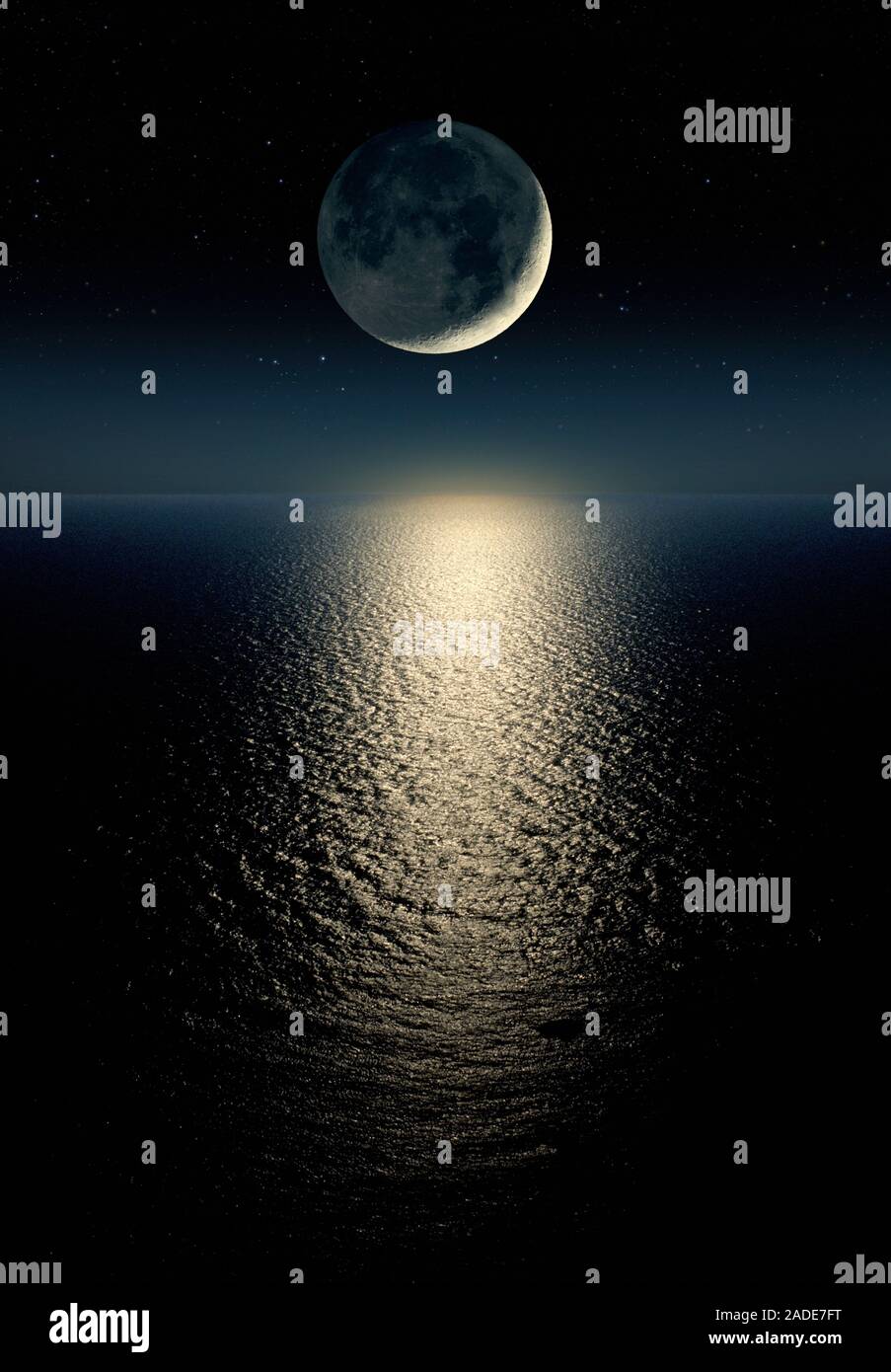 Moon setting over an ocean, illustration Stock Photo - Alamy