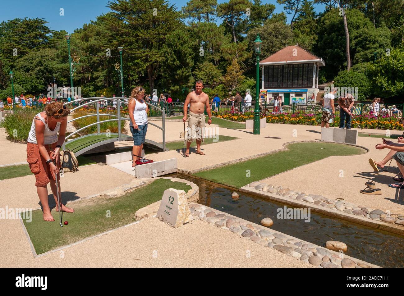 People playing crazy golf in Lower Gardens, Bournemouth, UK Stock Photo ...