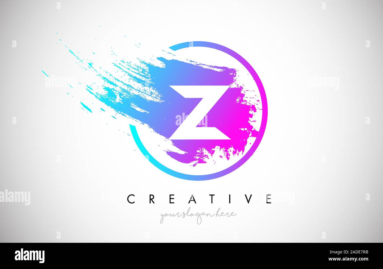 Z Artistic Brush Letter Logo Design in Purple Blue Colors Vector ...