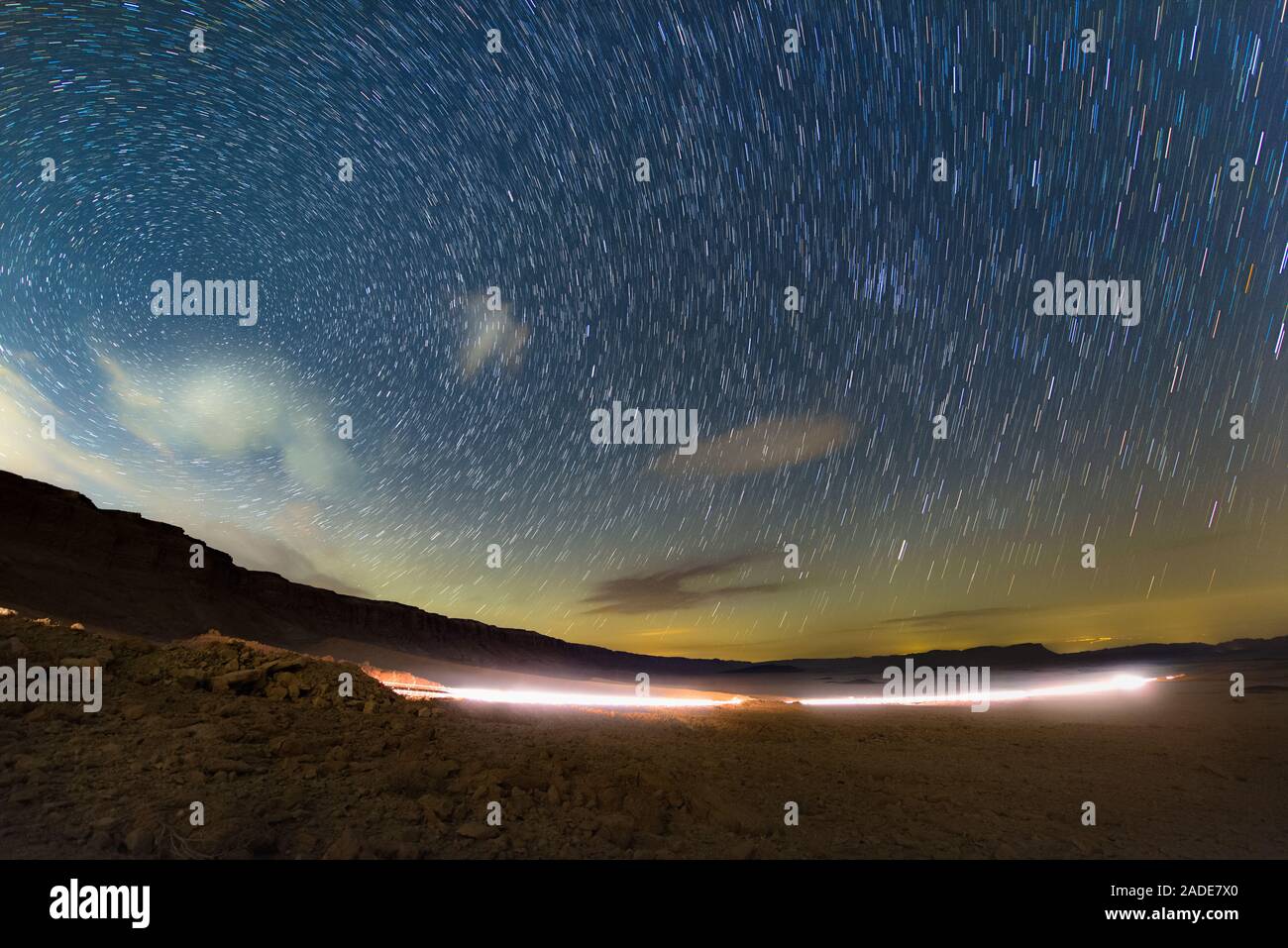 Star trails over Negev Desert. Time-exposure image of stars forming ...