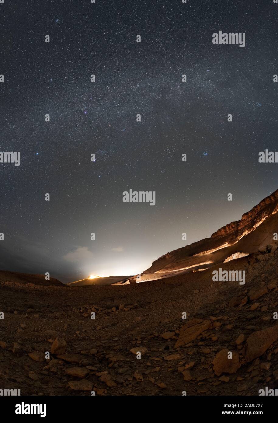 Night sky over the Negev Desert in Israel. The Milky Way is visible ...