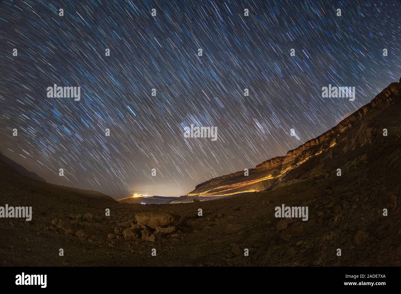 Star trails over Negev Desert. Time-exposure image of stars forming ...