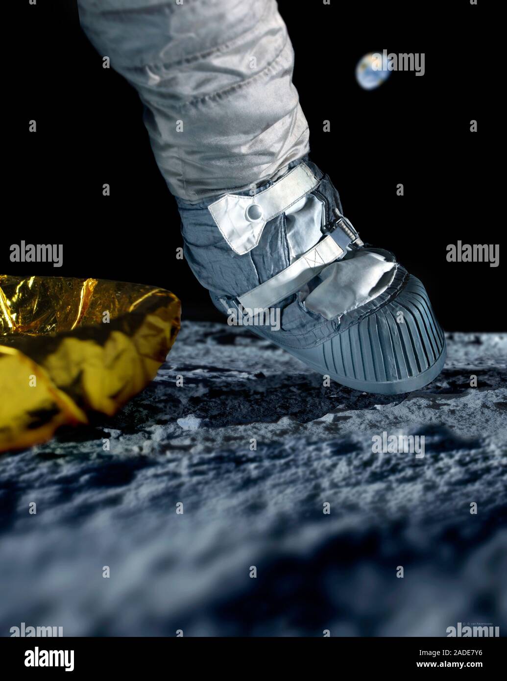 First step on the Moon,illustration. On the 21st of July 1969, on the ...