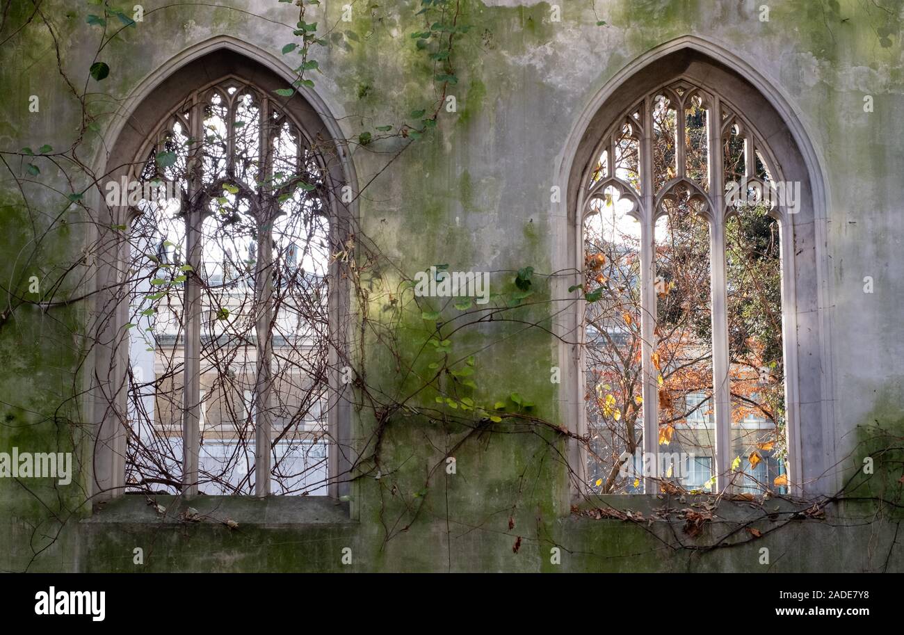 Ruins of St Dunstan in the East Church in the City of London. The ...