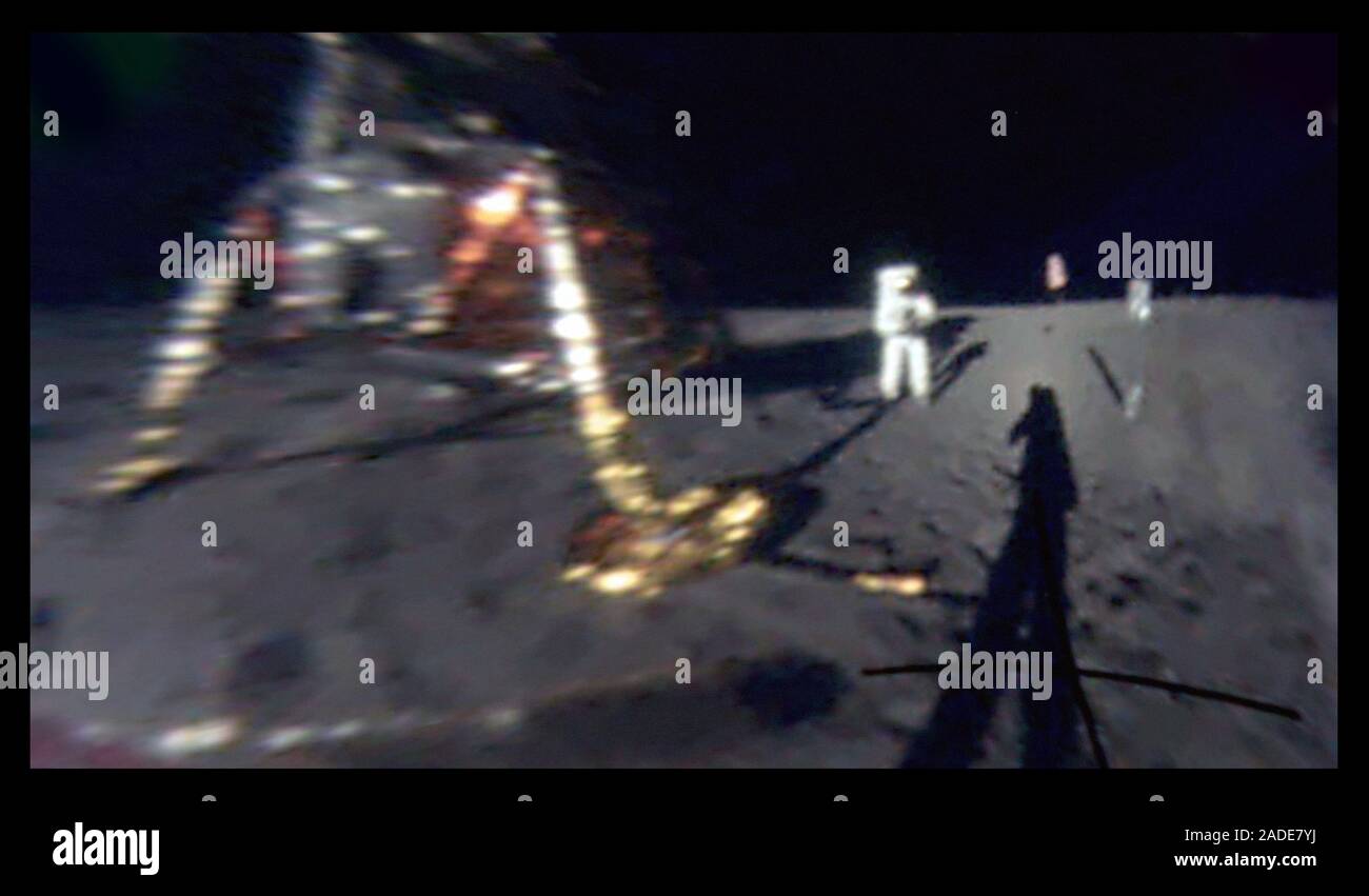 Apollo 11 Moon landing. Neil Armstrong on the Moon's surface reflected ...