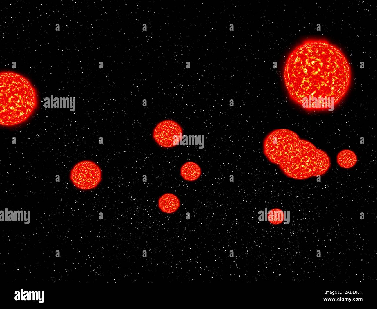 Active stars. Illustration of active Sun-like stars arrayed in space ...